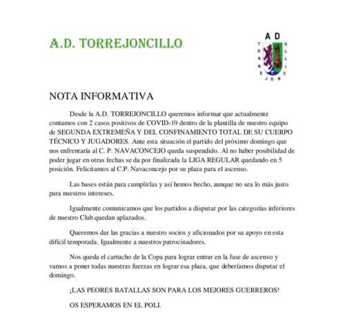 Se suspenden todos los encuentros del AD Torrejoncillo - TTN ...